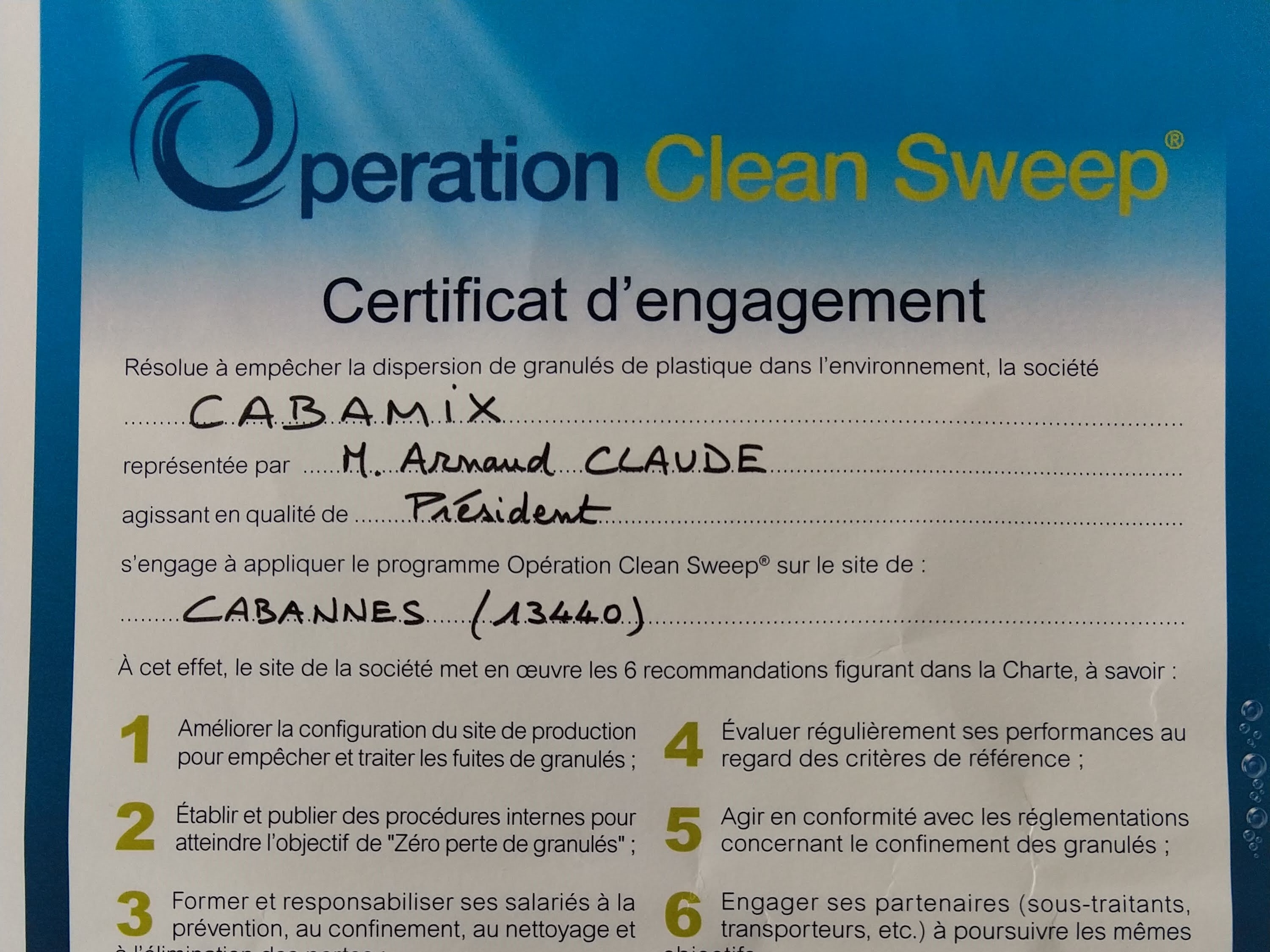 Cabamix s'engage dans l'Opération Clean Sweep